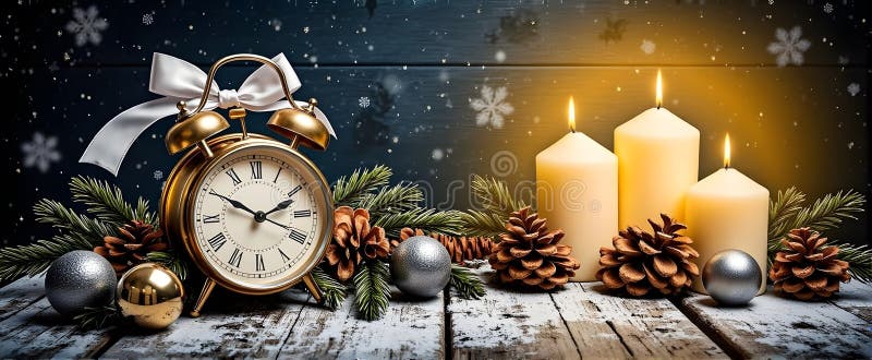 New Year Countdown with Clock and Candles. Stock Illustration ...