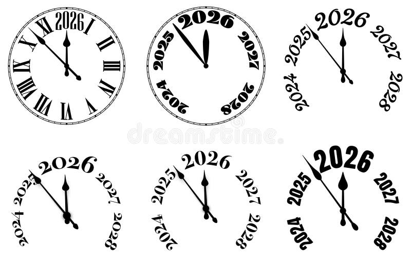 2026 New Year Countdown Clock Designs Stock Vector - Illustration of ...