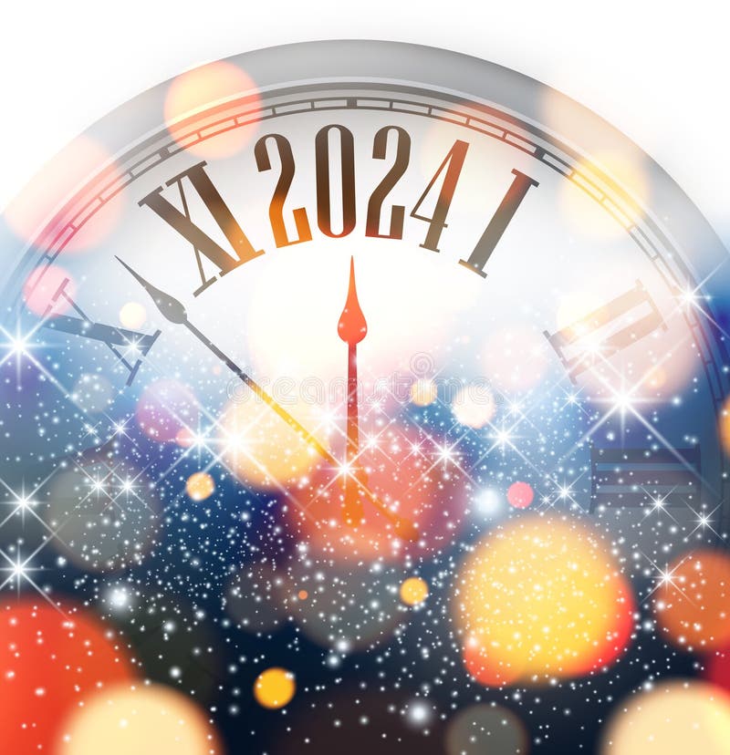 New Year 2024 Countdown Clock Over Silver Background with Sparkles and ...