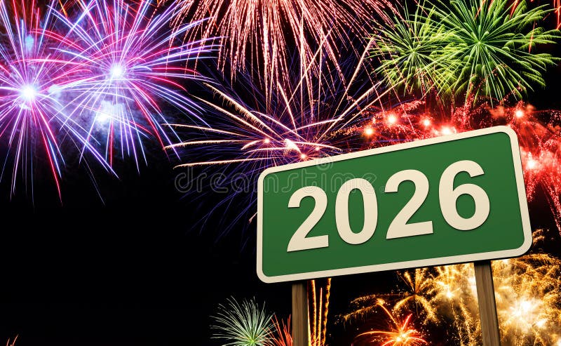 New Year 2026 Creative Design Concept with Sign Board and Fire Crackers ...