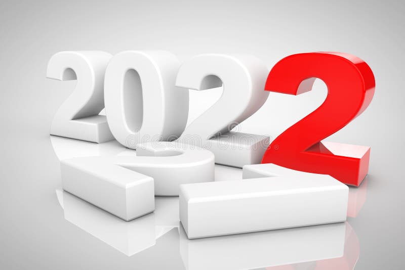 The Year 2022 is Approaching. 2022 Sign with a Clock. 3d Rendering ...