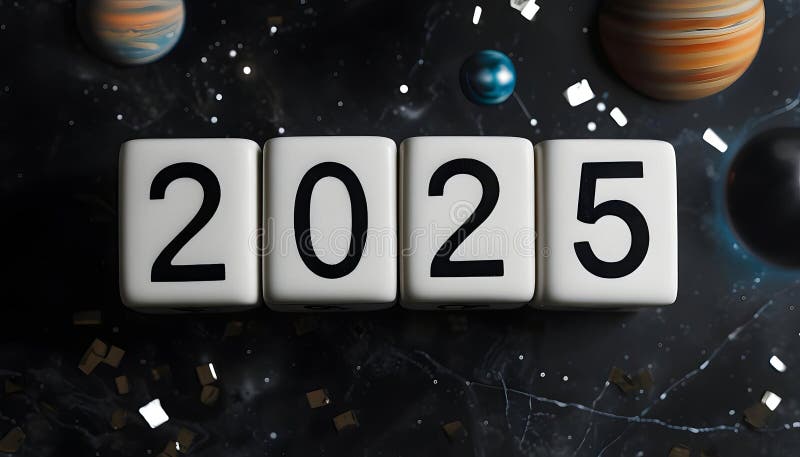 New Year 2025 Dice on Starry Space Background, New Year Event ...