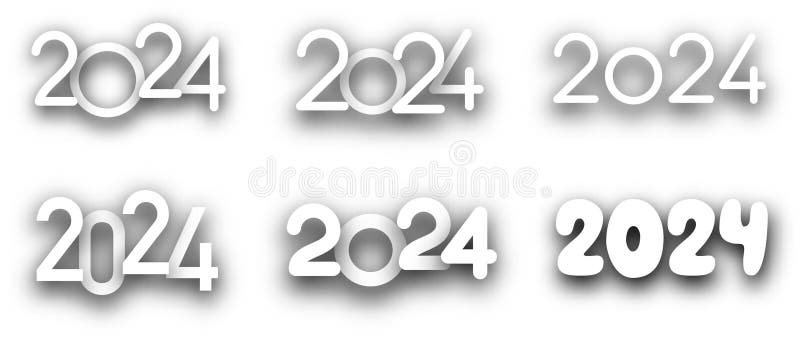 New Year 2024 Different Paper Numbers for Calendar Header on White ...