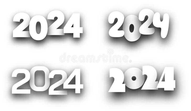 New Year 2024 Different Paper Numbers for Calendar Header on White ...