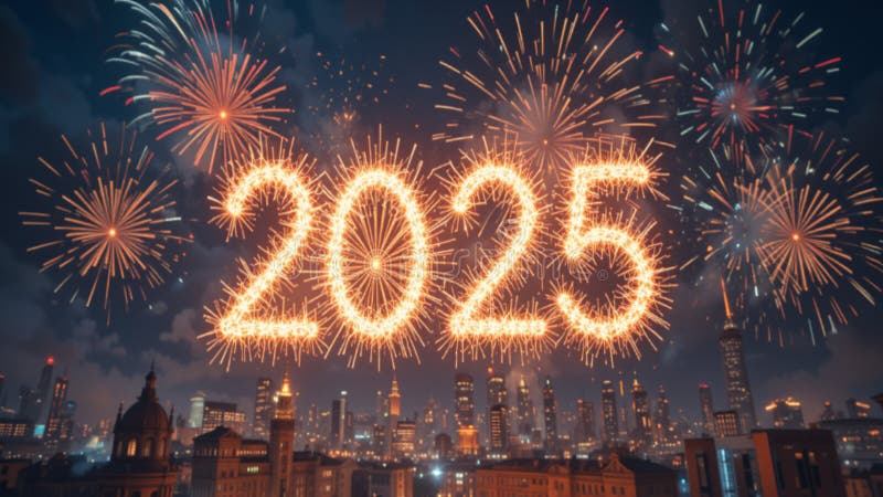 New Year 2025 Firework Celebration Scene Stock Illustration ...
