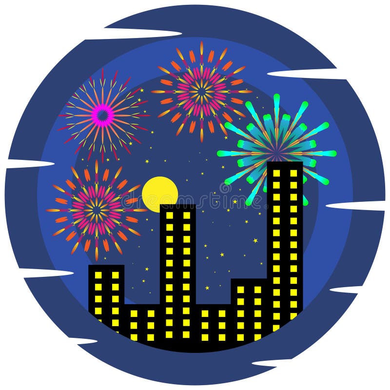 Fireworks in the city stock vector. Illustration of party - 18364024