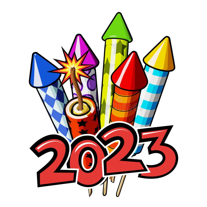 New Year Fireworks and 2023 Text in Comic Pop Art Style Stock Vector ...