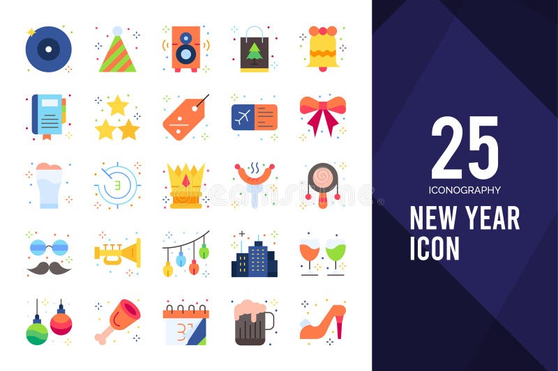 25 New Year Flat Icon Pack. Vector Illustration Stock Vector ...