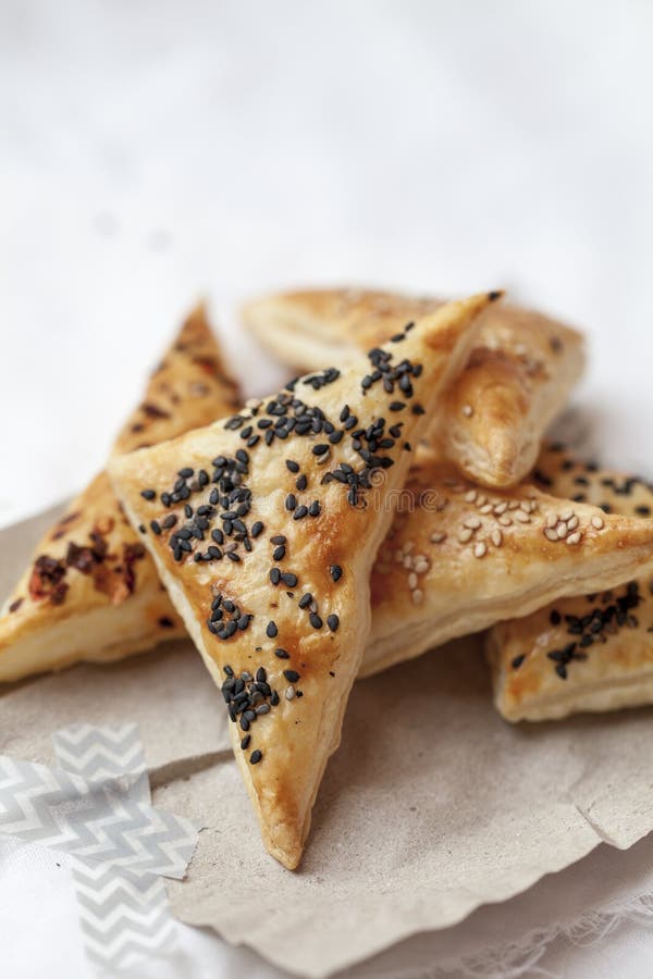 New Year Food - Puff Pastry and Vegetable on White Table Stock Image ...
