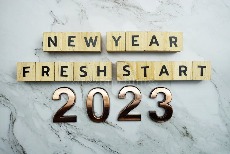 New Year Fresh Start 2023 Text on Marble Background Stock Photo - Image ...