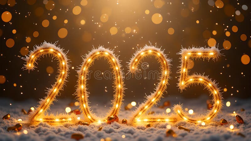 New Year 2025. Glowing 2025 with Bokeh Lights. Concept of Celebration and New Beginnings Stock ...