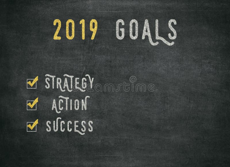 New Year 2019 Goals on Chalkboard Background Stock Illustration ...