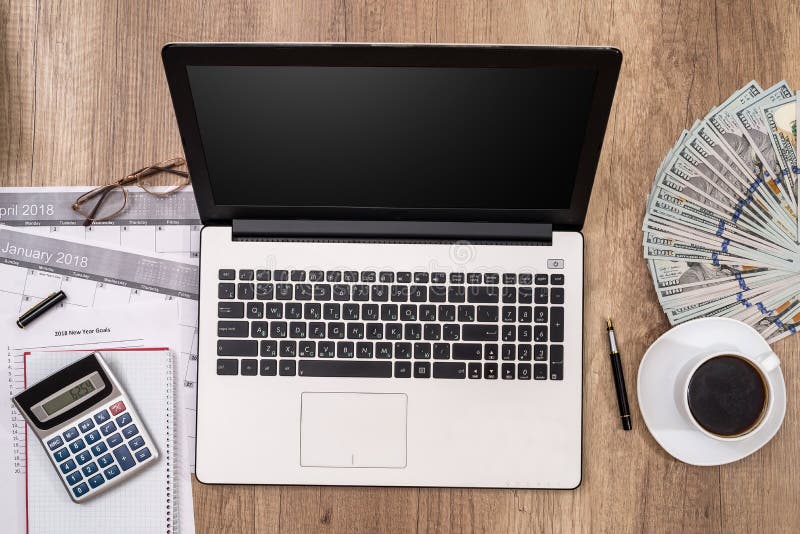 A Computer, Dollar Bills and Button Send Money Stock Image - Image of ...