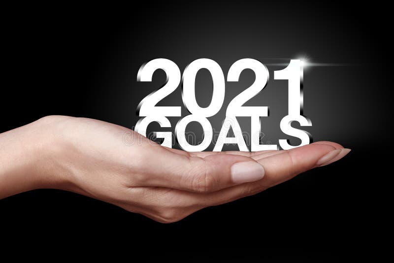 New Year Goals 2021 with Hand Stock Photo - Image of showing, hand ...