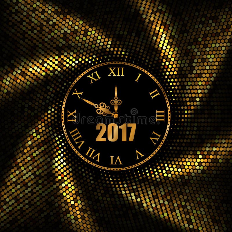 2017 New Year Gold Background with Clock. Vector Illustration Stock ...