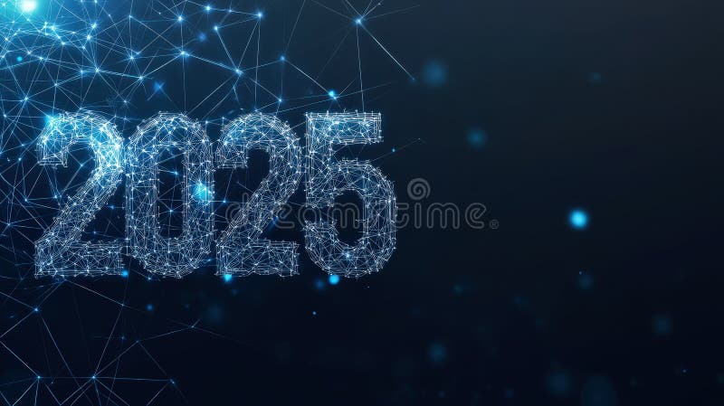 New Year 2025 Greeting Card, Numbers from a Polygonal Wireframe Mesh ...
