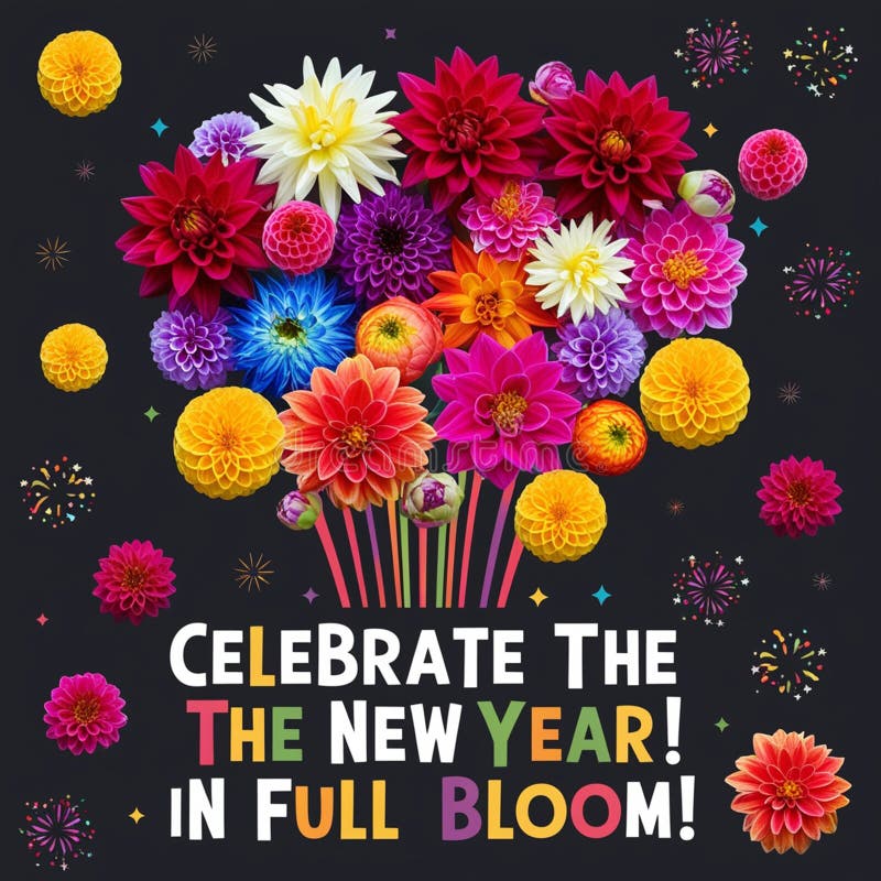 New Year Greeting Flower Cards Stock Illustration - Illustration of ...