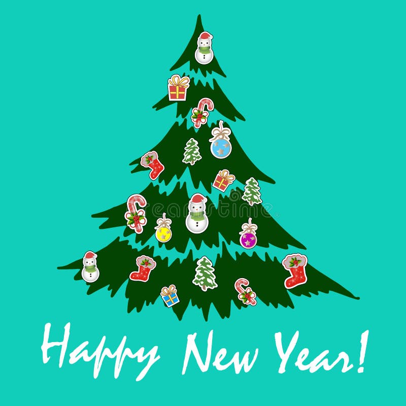 859 New Year, Greetings Card with a New Year, Decorated with Spruce ...