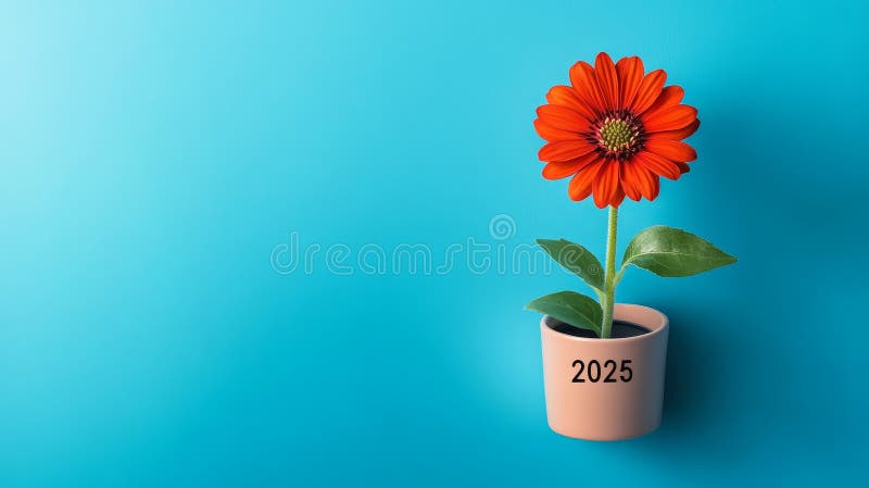 New Year Growth Concept Flower Pot 2025 Growth Hope Symbolizing New ...