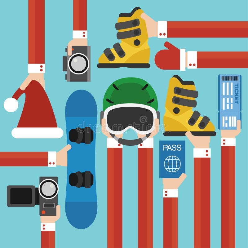 New Year Holiday with Snowboard Set Design Flat Stock Vector ...