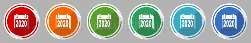New Year 2020 Icon Set, Vector Illustration in 6 Colors Options for ...
