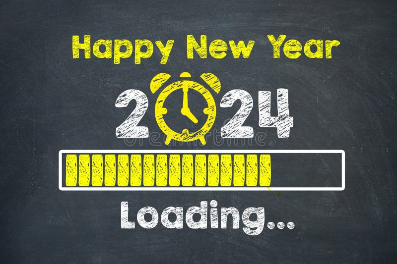 New Year 2024 Loading Blackboard Drawing Stock Image - Image of white ...