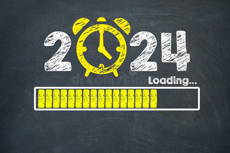 New Year 2024 Loading Blackboard Drawing Stock Image - Image of 2024 ...