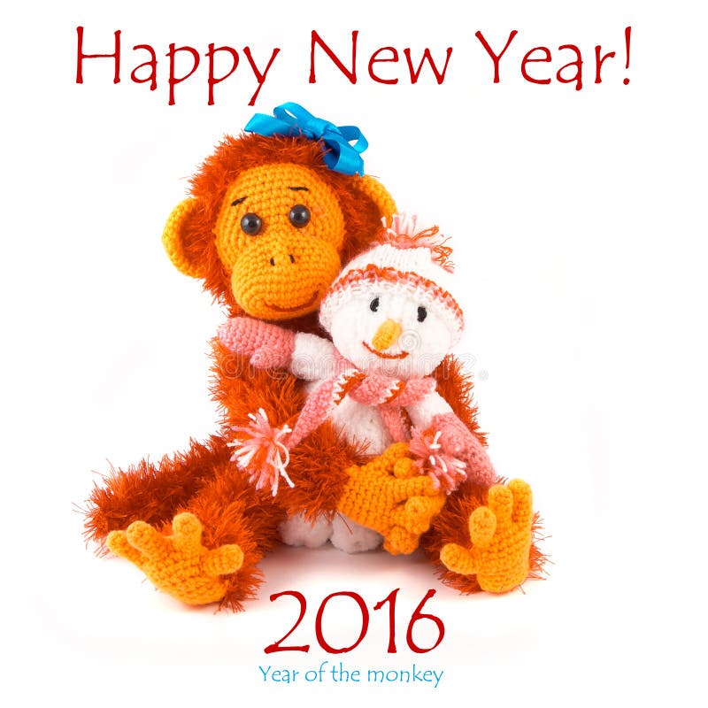 New Year 2016. Monkey and Snowman on a White Background Stock Image ...