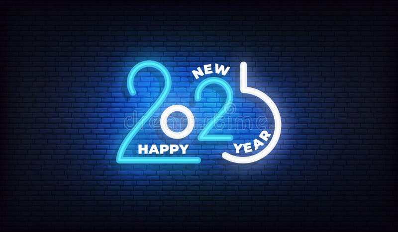 2020 New Year Neon Sign. Glowing 2020 Happy New Year Typography Design ...