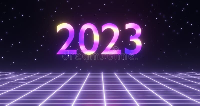 2023 New Year Numbers, 3d Render with Neon Lighting Stock Illustration ...