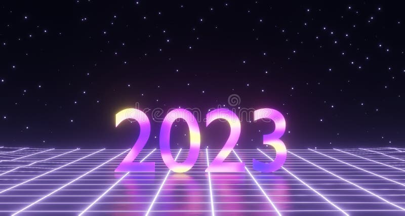 2023 New Year Numbers, 3d Render with Neon Lighting Stock Illustration ...