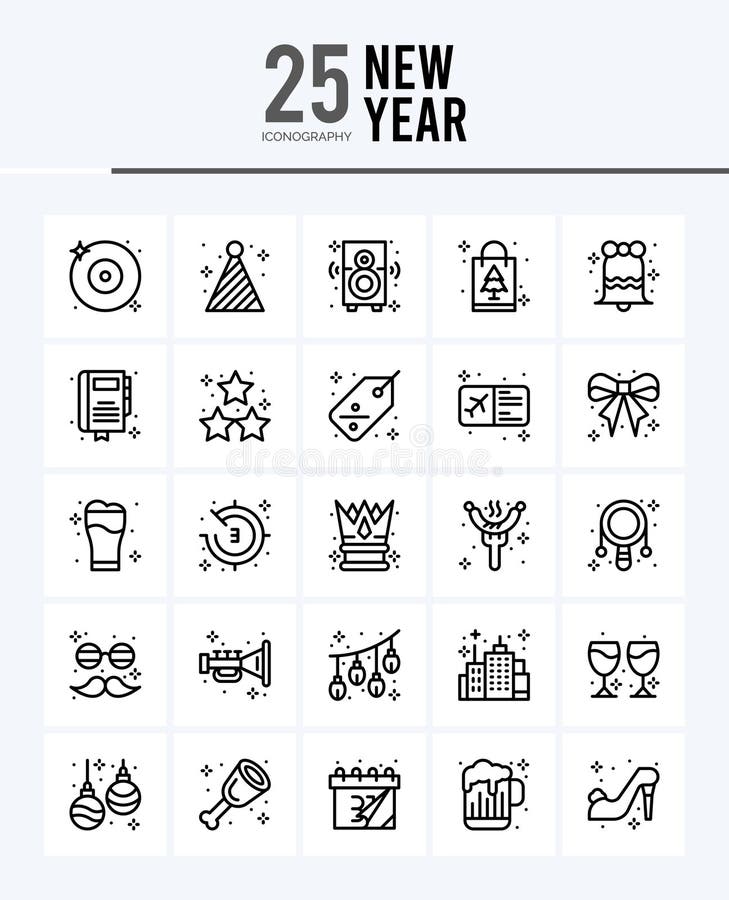 25 New Year Outline Icons Pack Vector Illustration Stock Vector ...