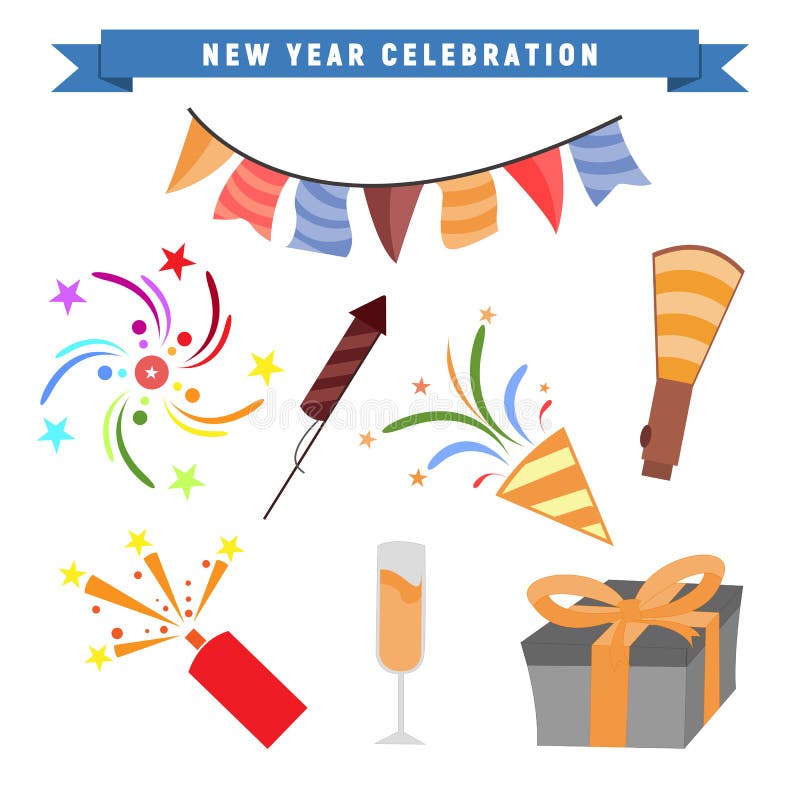 New Year Party Celebration Set Design Stock Vector - Illustration of ...