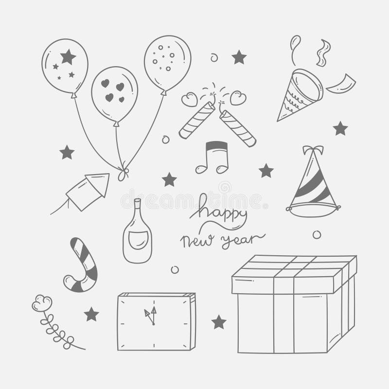 New Year Party Doodle Background in Hand Drawn Stock Vector ...
