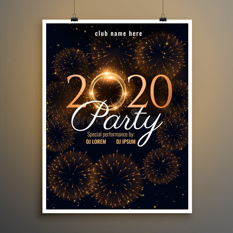 New Year 2020 Party Firework Flyer Template Design Stock Vector ...