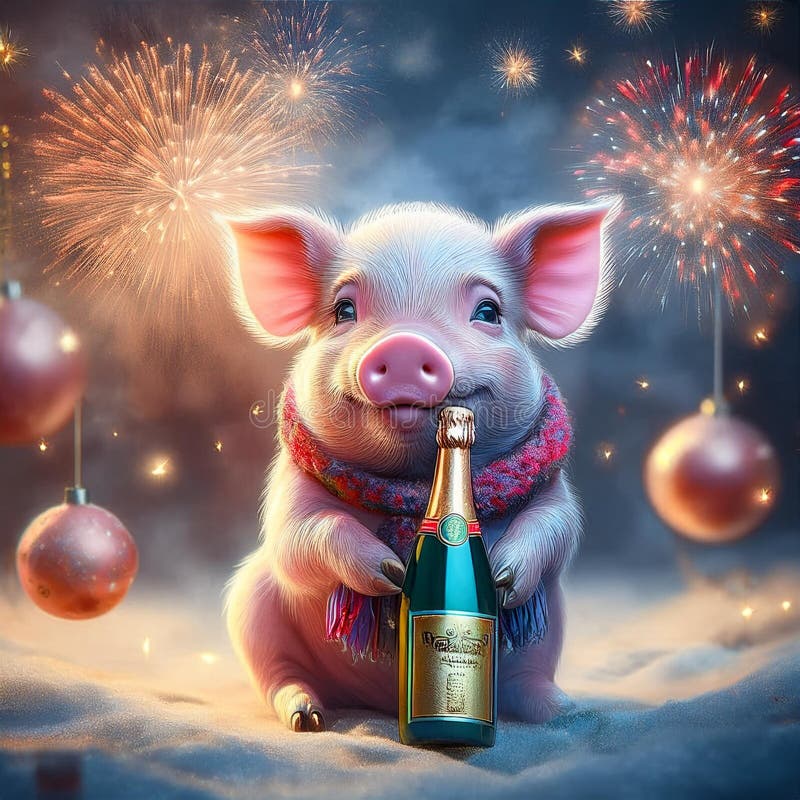 New Year Party Piglet with Fireworks Stock Photo - Image of funny ...