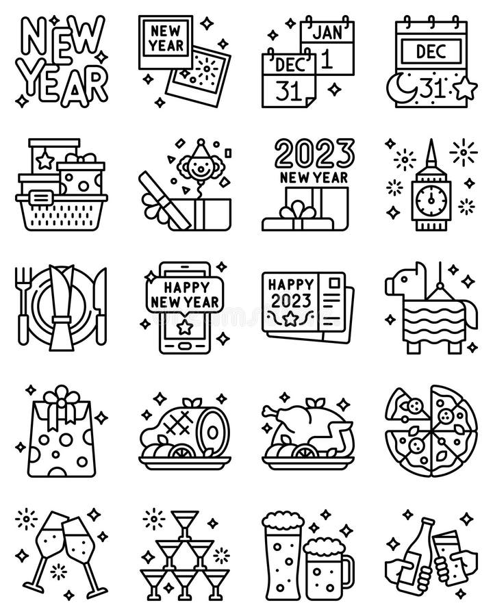 New Year Realated Line Vector Icon Set 3 Stock Vector - Illustration of ...
