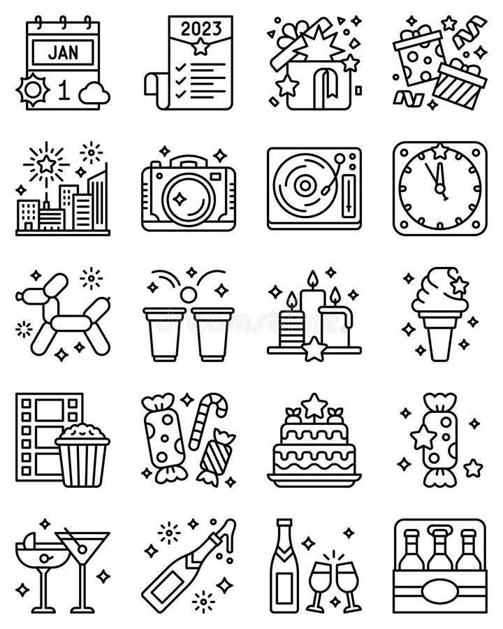New Year Realated Line Vector Icon Set 4 Stock Vector - Illustration of ...