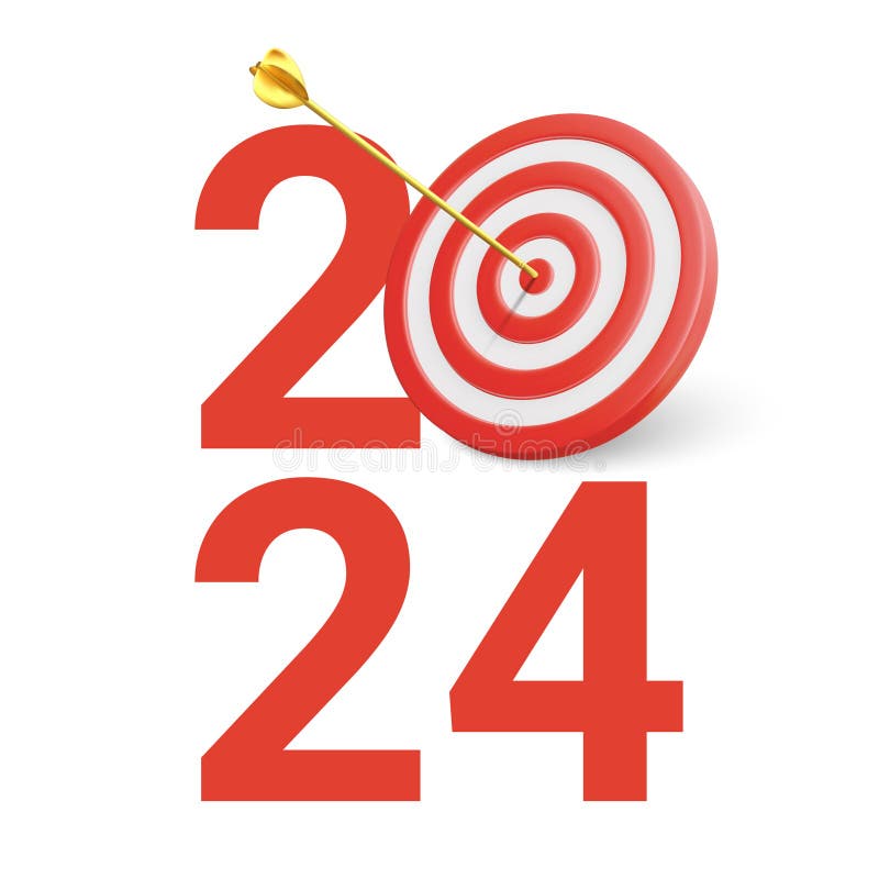 New Year Realistic Target and Goals with Symbol of 2024 from Red Target ...
