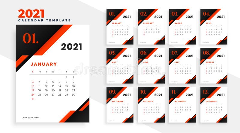 New Year 2021 Red and Black Geometric Calendar Design Stock Vector ...