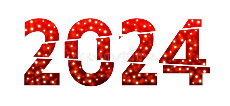 New Year 2024 Red Lettering with Light Bulbs on White Background Stock ...