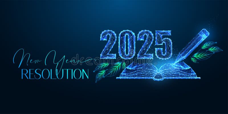 2025 New Year Resolution with Glowing Notebook and Pen, on Dark Blue ...