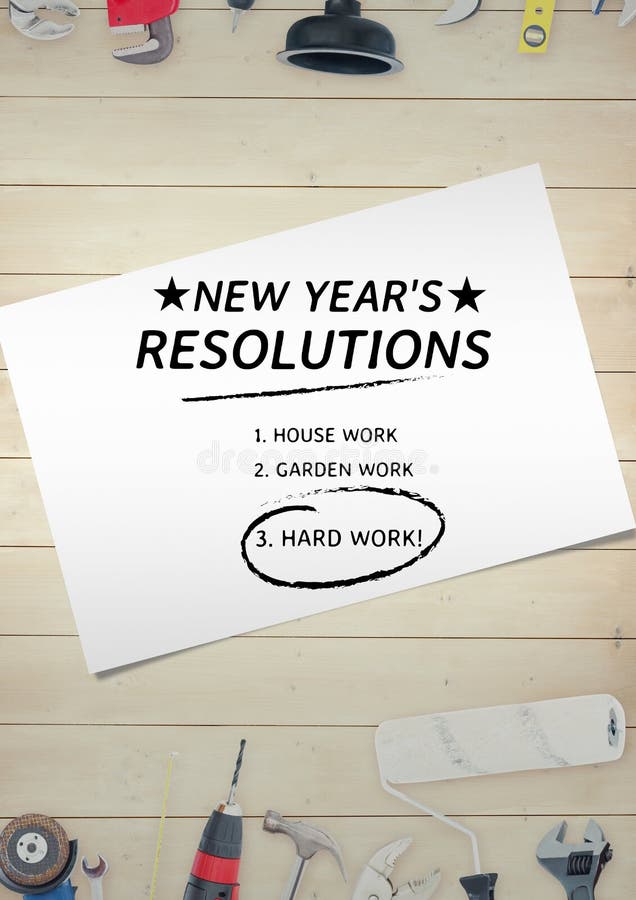 New Year Resolution Goals with Tools on Wooden Table Stock Illustration ...
