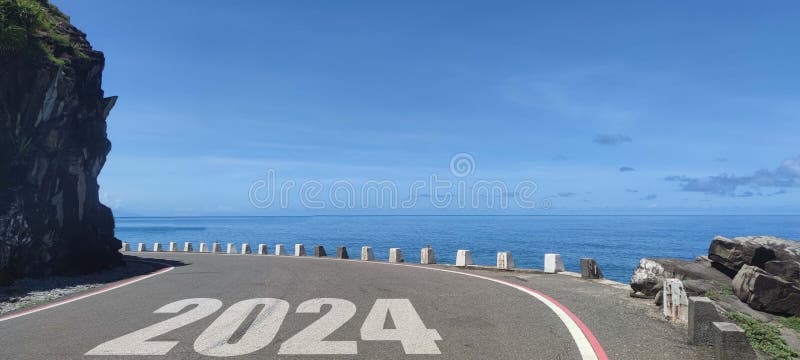 New Year 2024 Road To Future Ahead Word on Asphalt Road Stock Image ...