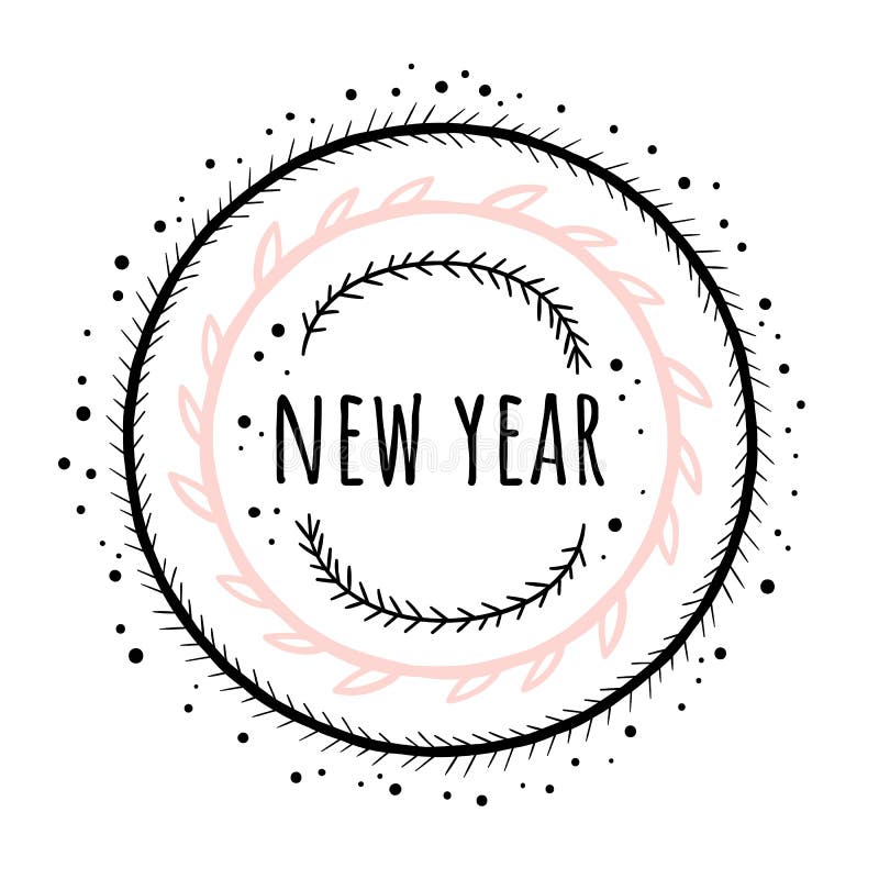 New Year Round Frame in Doodle Style. Vector Illustration on White ...