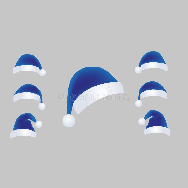 New Year`s Blue Hat. Realistic Set of Blue Santa Hats Stock ...