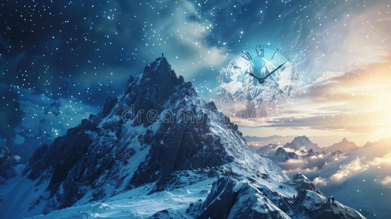 New Year S Countdown Clock Projected on a Mountain, Climbers ...