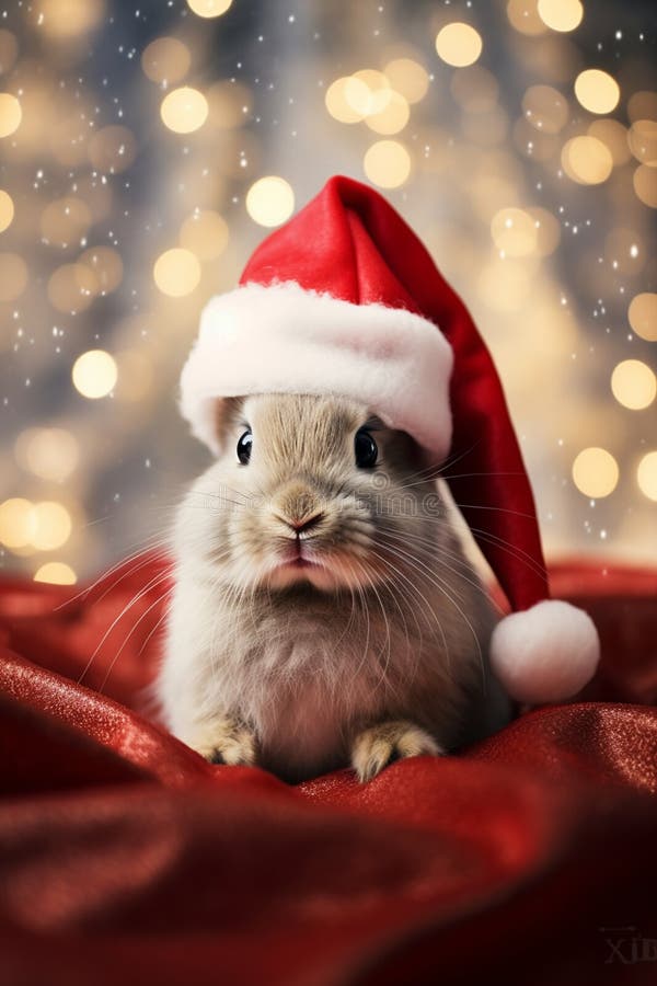 New Year S Cute Rabbit in Santa S Hat. Stock Photo - Image of bunny ...