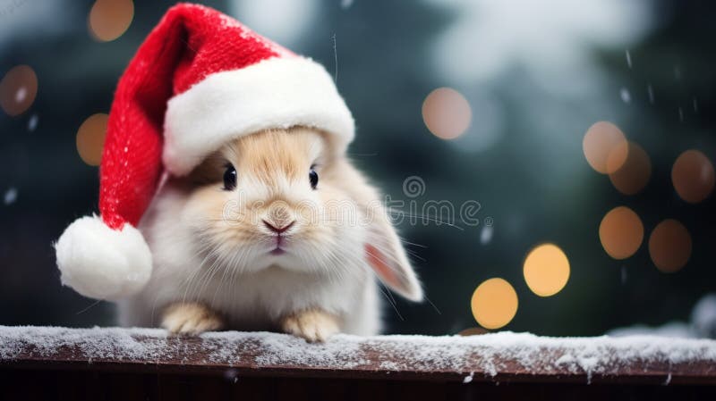 New Year S Cute Rabbit in Santa S Hat. Stock Image - Image of domestic ...