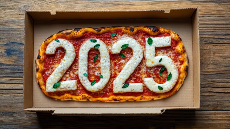 New Year S Delicacy: Pizza with Numbers 2025. AI Generated. Stock Photo ...